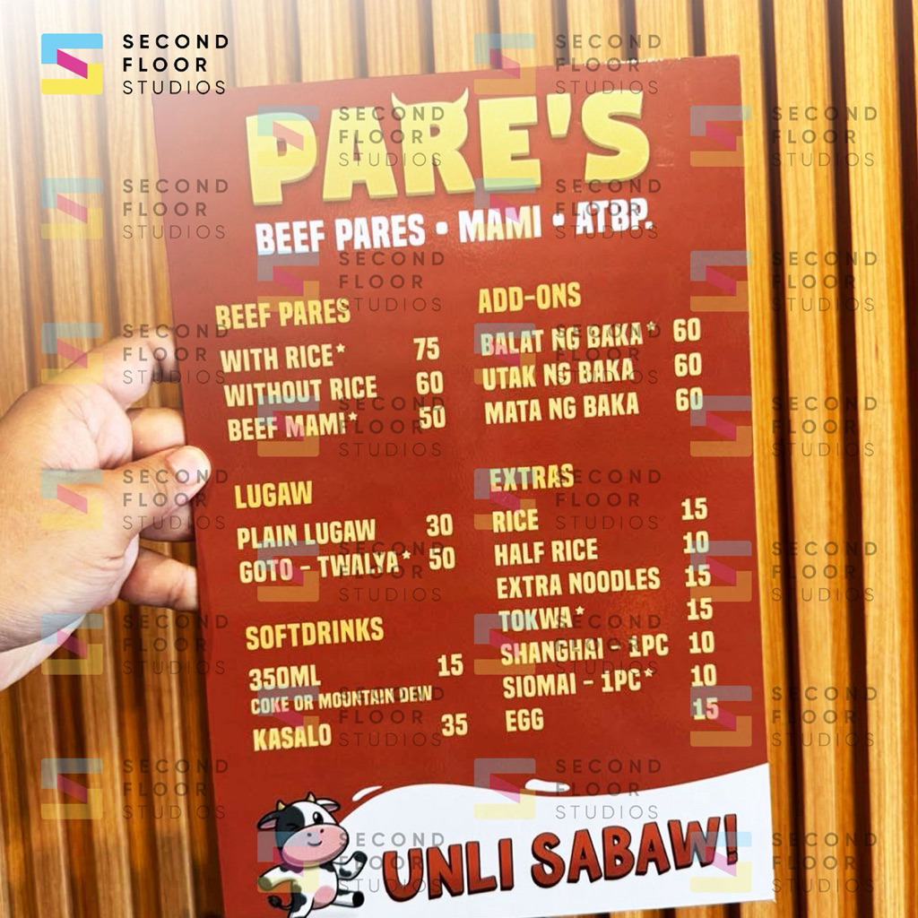 Menu on Sintra Board A3 A4 Size Quality Print 3MM Rigid Sintraboard ...