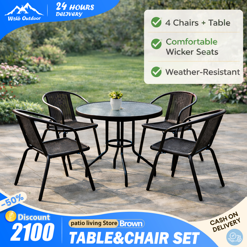 Wthb Outdoor Garden Coffee Table Patio Round Bistro Table Metal Frame ...