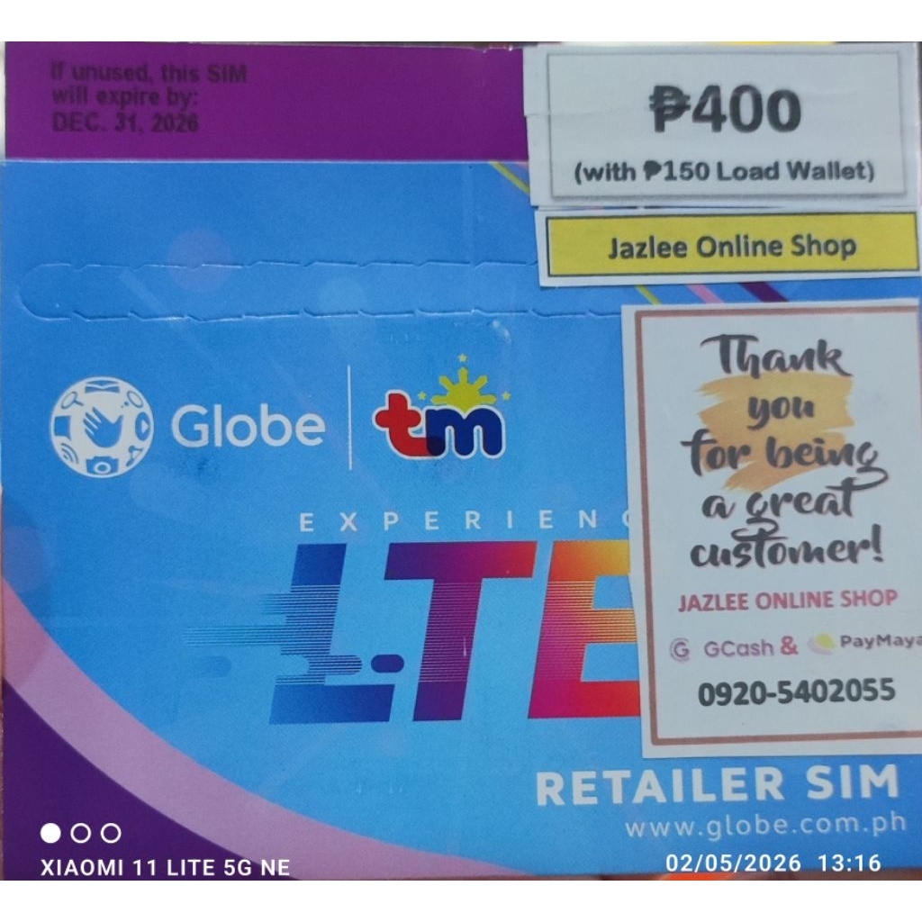 GLOBE RETAILER LTE SIM P400 WITH LOAD WALLET P150 INCLUSION (Tagged ...