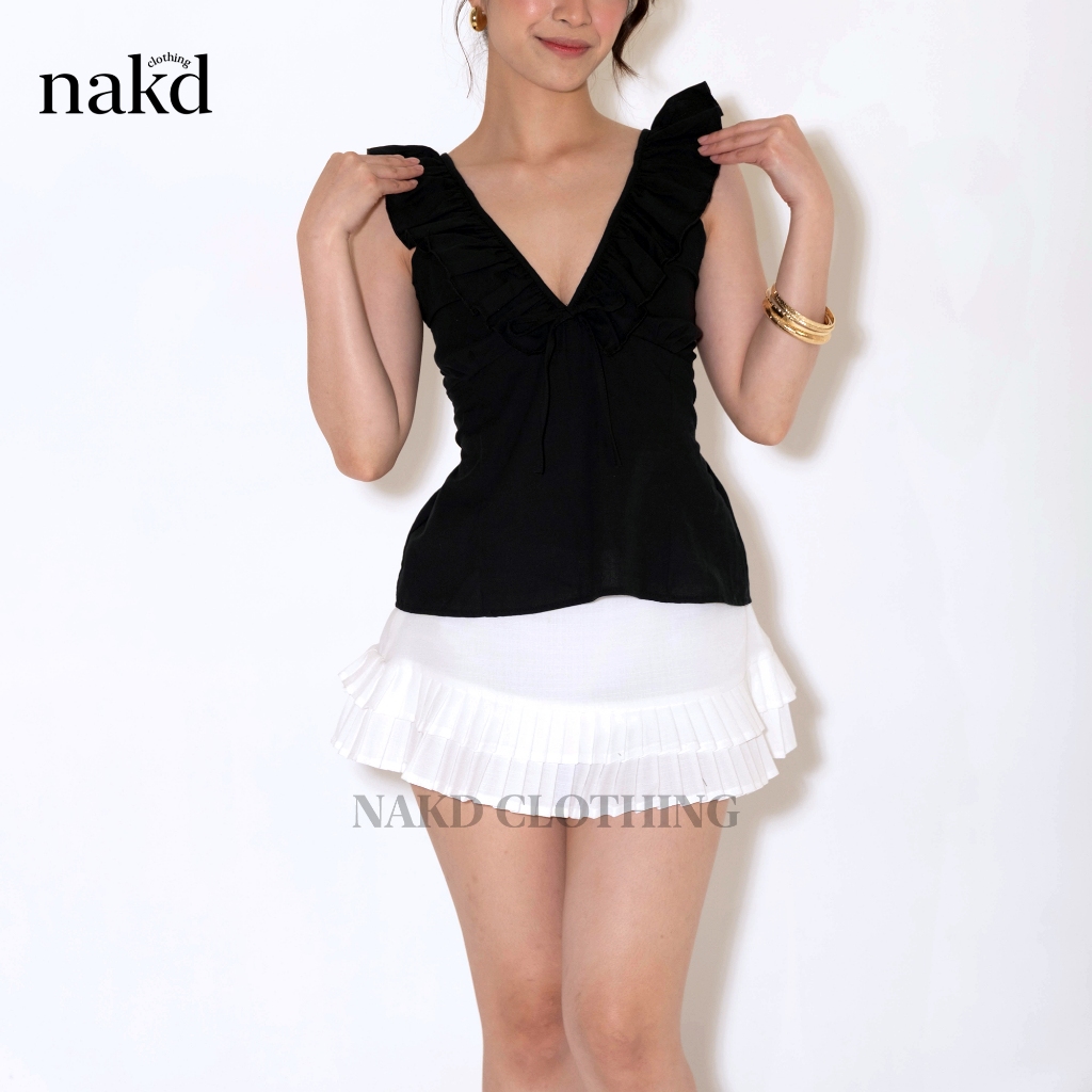NAKD FASHION LAURA COTTON LINEN RUFFLED SMOCKING COQUETTE FLOWY TOP ...