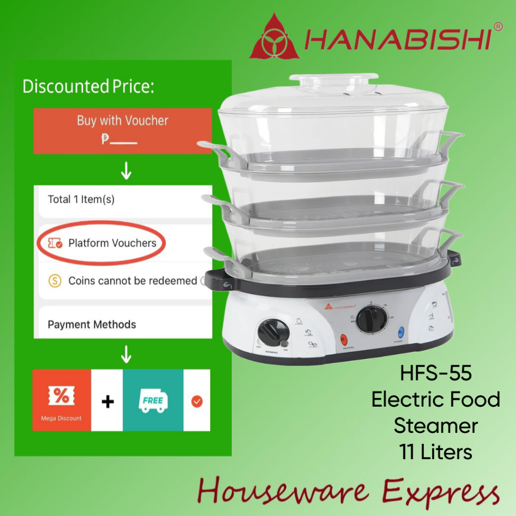 Hanabishi HFS55 Electric Food Steamer 11 Liter Capacity HFS-55 ...