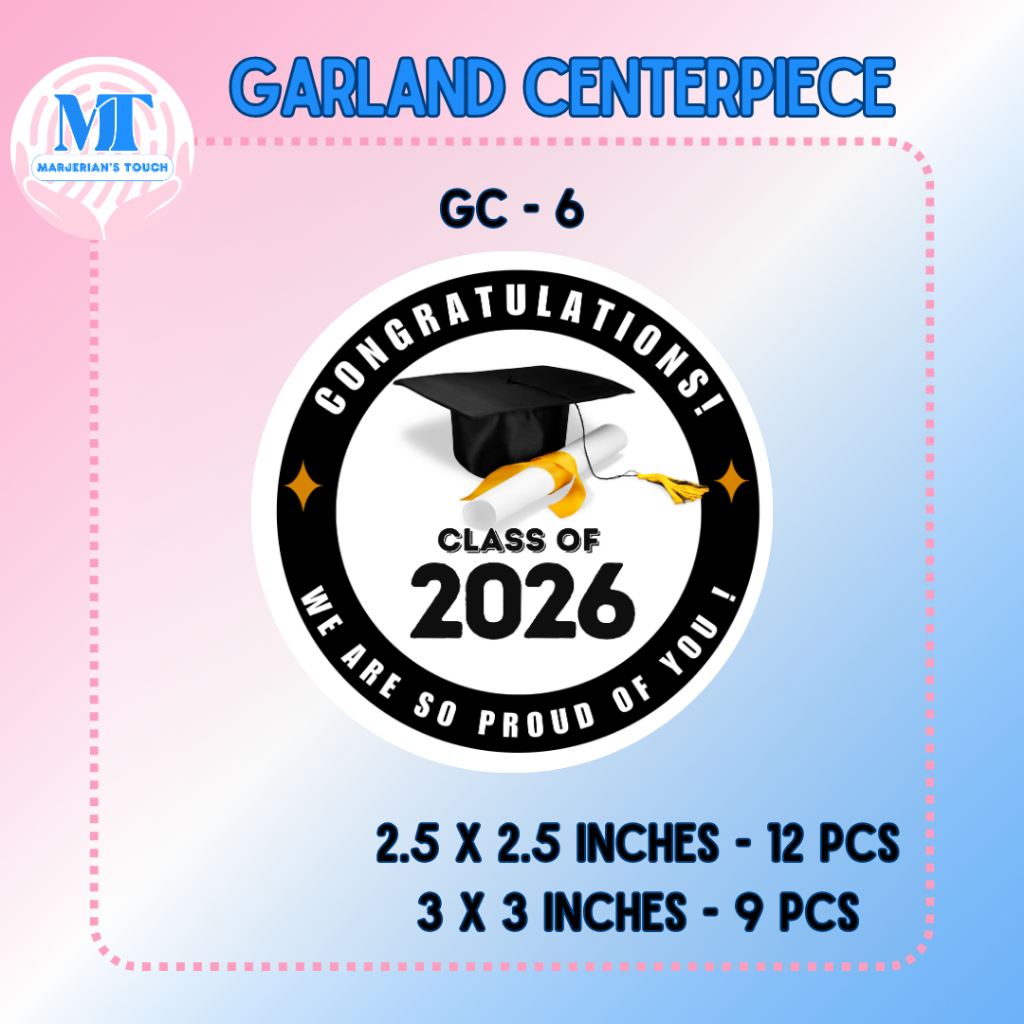 GRADUATION GARLAND CENTERPIECE LOGO FOR LEI RIBBON DIE CUT 2.5x2.5 ...