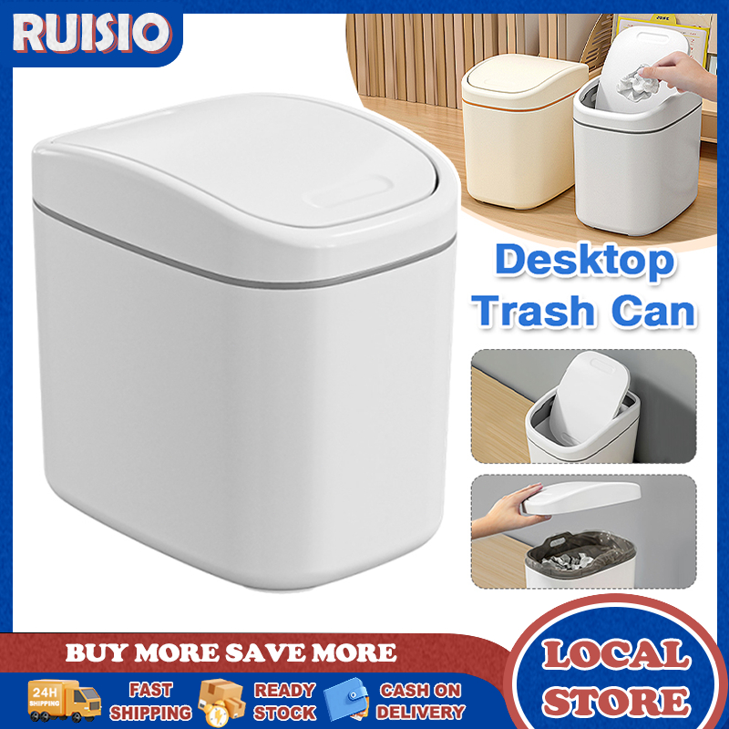 Desktop Trash Can with Lid Mini Plastic Waste Bin for Home Office Table ...