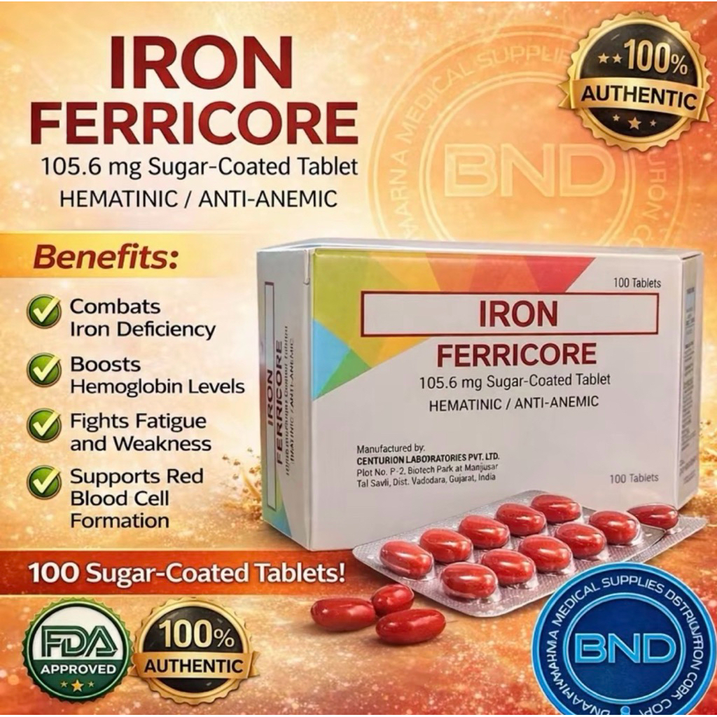 FERRICORE IRON 105.6 MG SUGAR-COATED TABLET 100's | Shopee Philippines