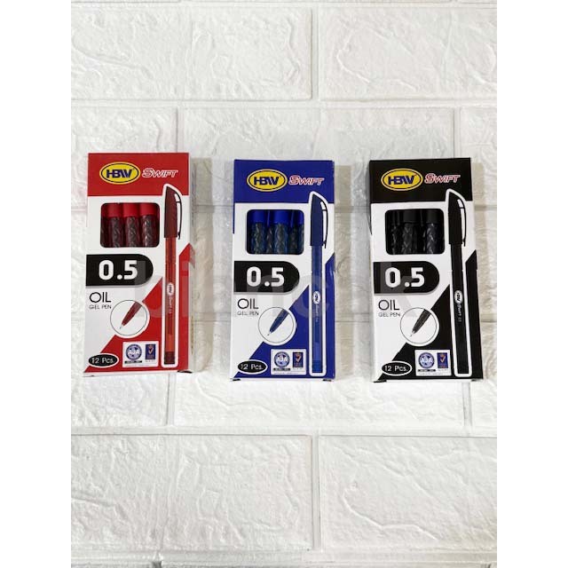 HBW SWIFT 0.5 OIL GEL BLACK BLUE RED PEN BOX OF 12 BALLPEN (OFFICE ...