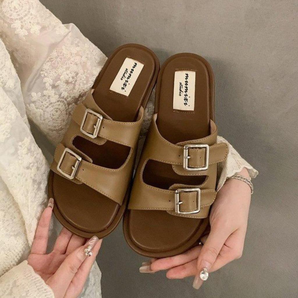 Korean style Wedge Sandals For Women Two Strap Buckle Beach Slippers ...