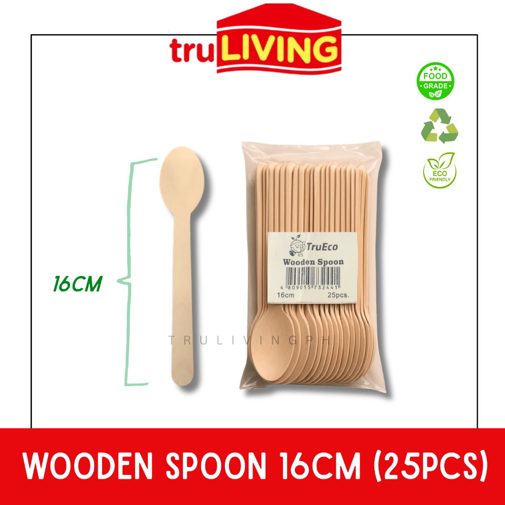 TRUECO WOODEN SPOON 16CM DISPOSABLE SPOON (25PCS/1PACK) | Shopee ...
