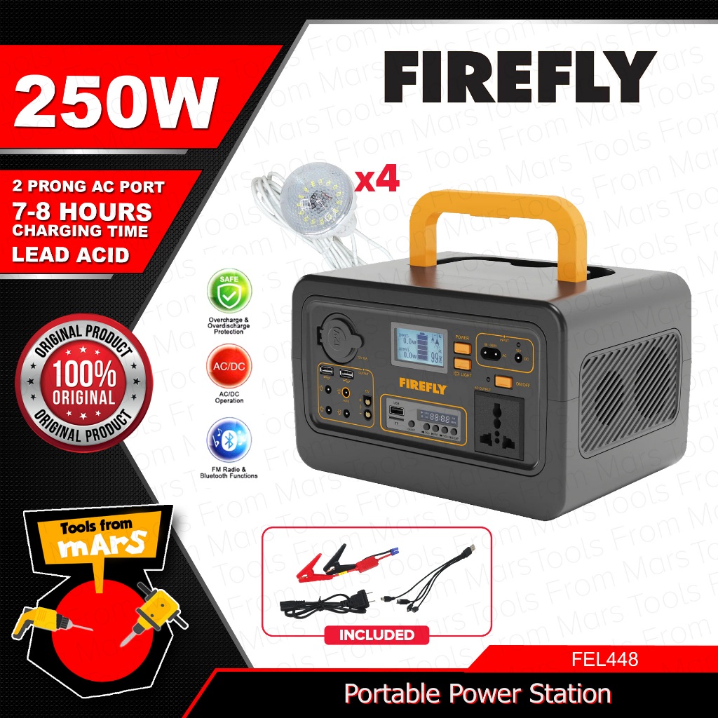 Firefly Portable Power Station 250W with 4pcs Emergency LED Bulbs, FM ...