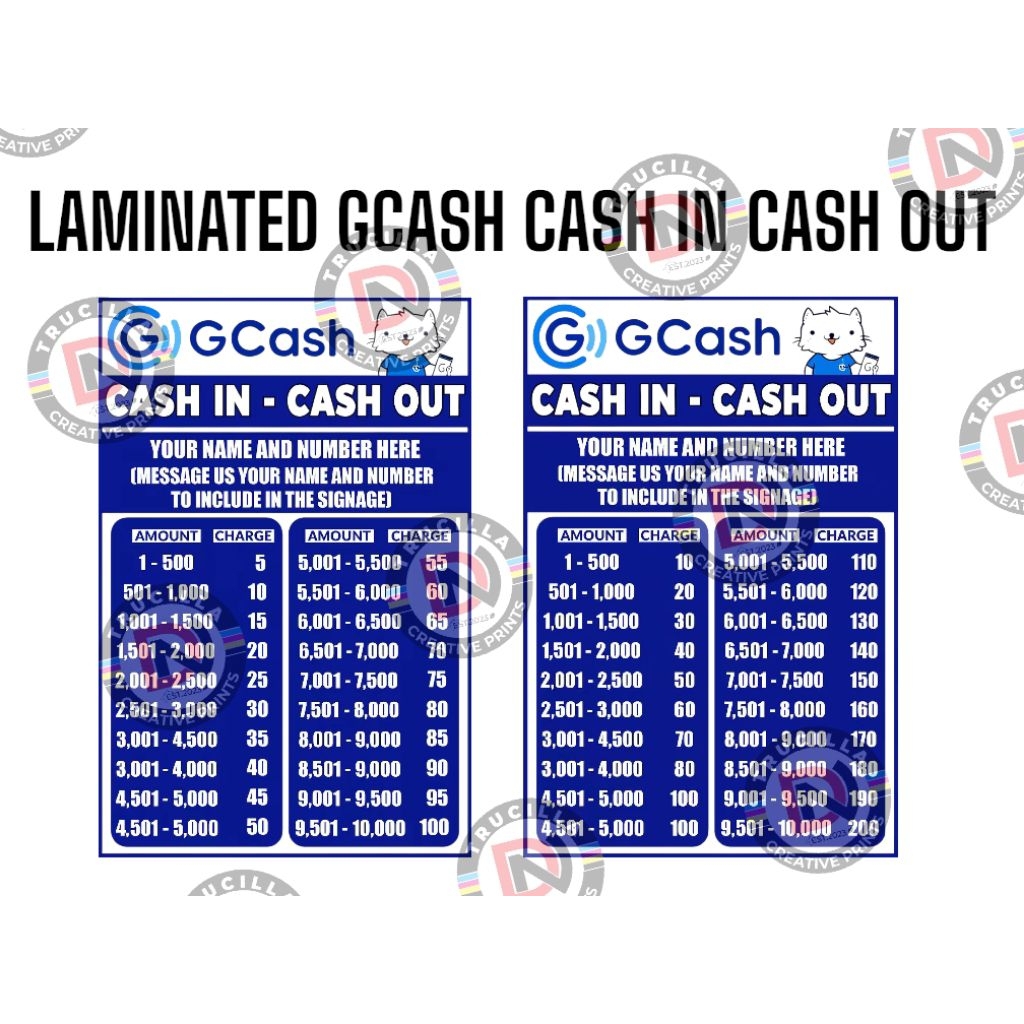 GCASH CASH IN CASH OUT RATE ( laminated A4 size signage ) | Shopee ...