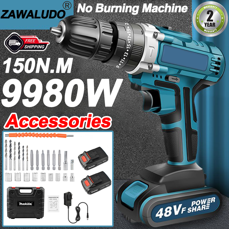 【Anti-overload】 Electric Drill Cordless 3in1 with Battery Rechargeable ...