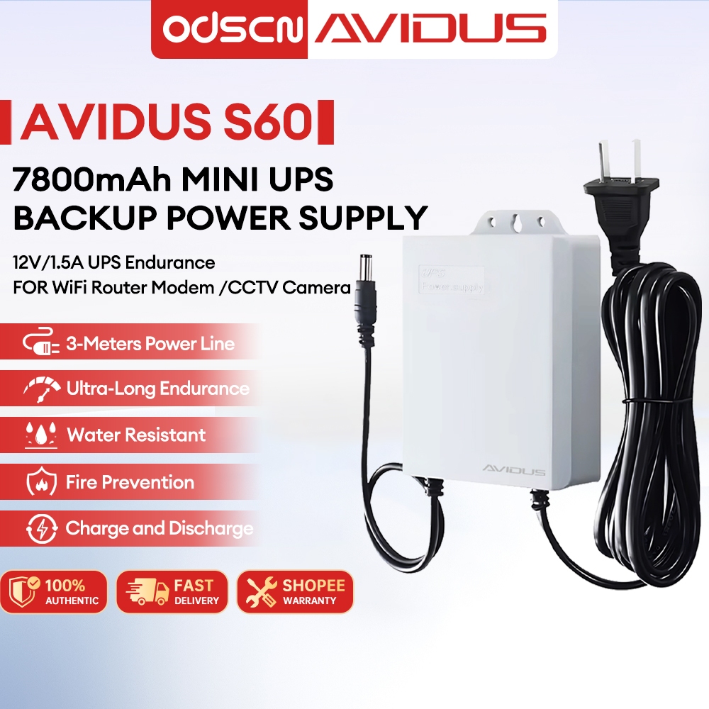 AVIDUS 12V 1.5A 6000mAh Mini UPS Battery Backup for WiFi Router Modem ...