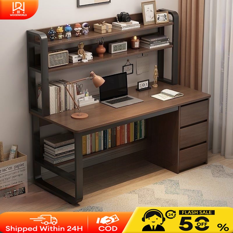 Study Table with Bookshelf U-Shaped Legs 100/120/140CM Wide Computer ...