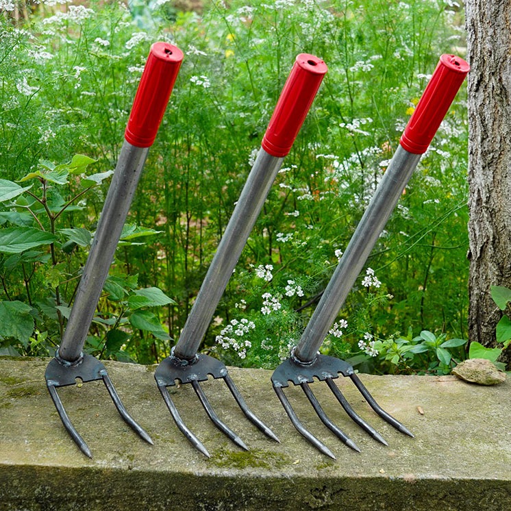 Gardening Tools Weeding Hoe Uprooting Tool 4 Teeth Steel Forged Pine ...