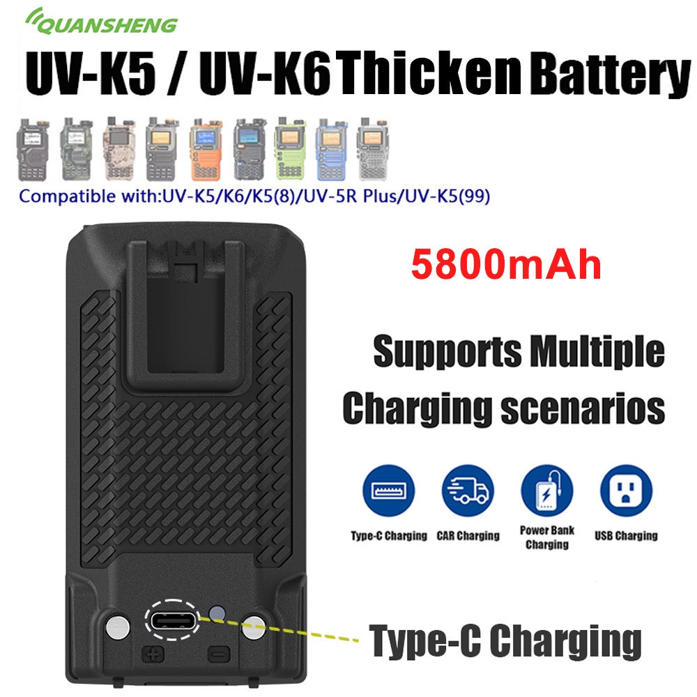 Quansheng UV-K5 Li-ion Battery UV-K6 Walkie Talkie Thicken 5800mAh ...
