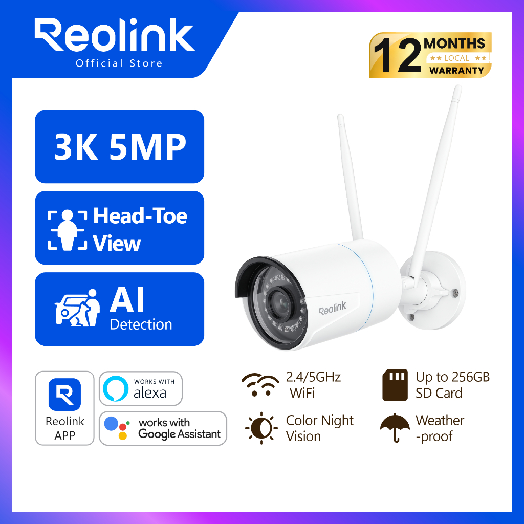 Reolink RLC-510WA Dual Band WiFi Security CCTV Camera 3K 5MP Outdoor ...