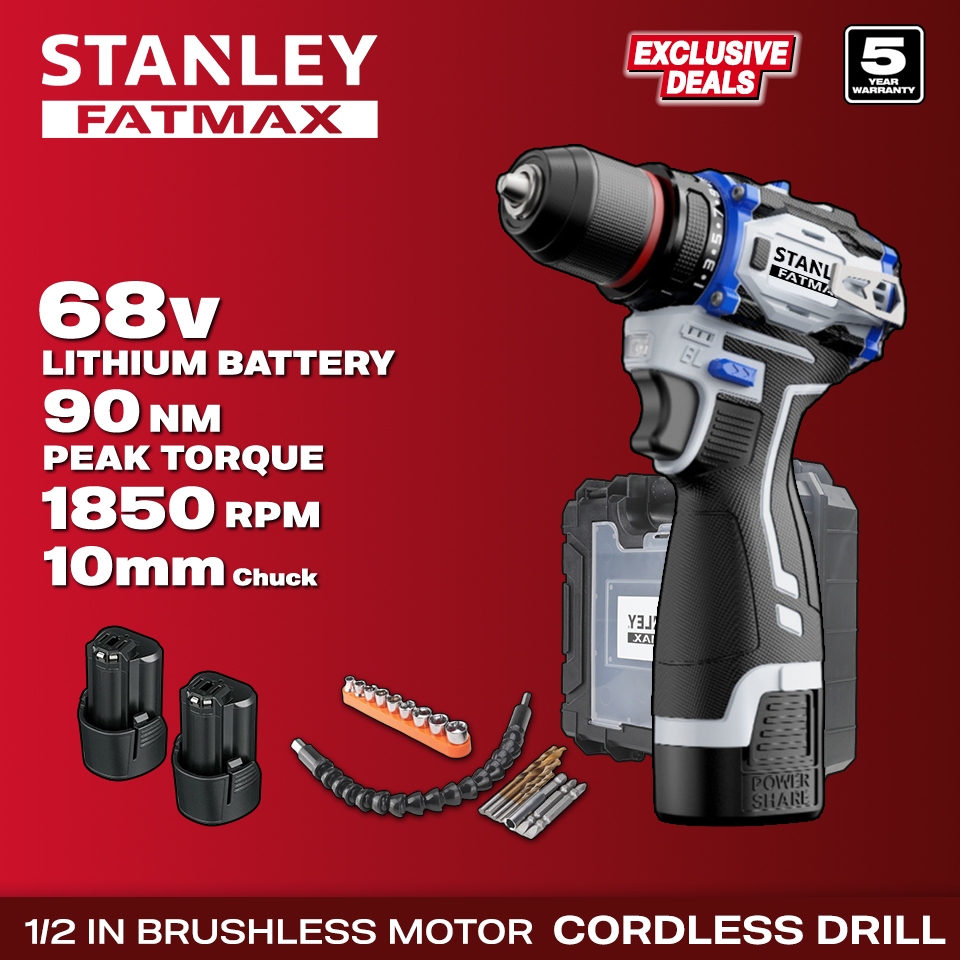 STANLEY Cordless Drill Brushless electric drill barena Drill bit set ...