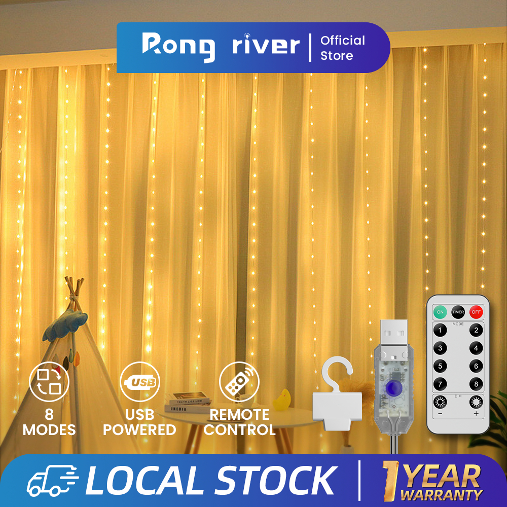 RONG RIVER 300LED Christmas Lights Curtain 3x3M 8Modes USB Driver ...