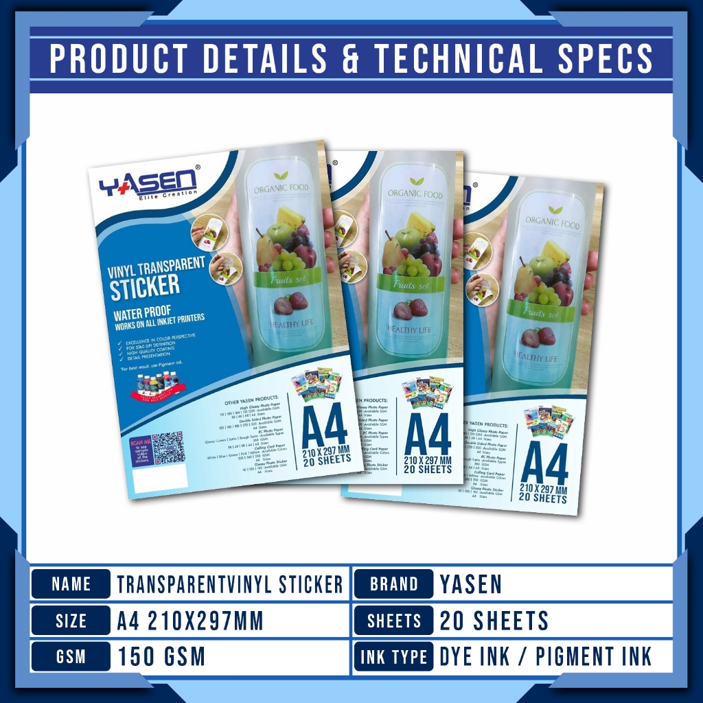 Yasen A4 Vinyl Sticker - Waterproof and Durable, 20 Sheets | Shopee ...