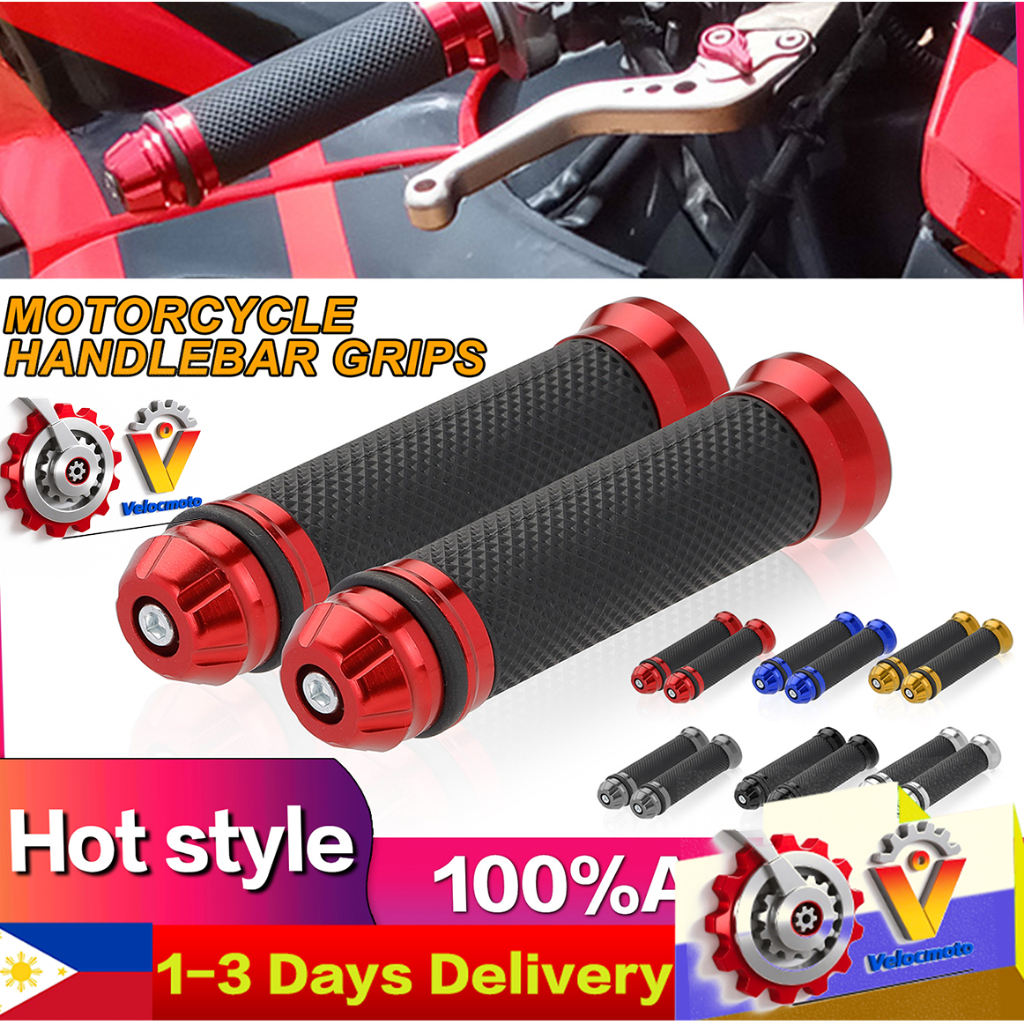 Universal Motorcycle Handle Grips 1 Pair - Rubber with Aluminum Bar ...