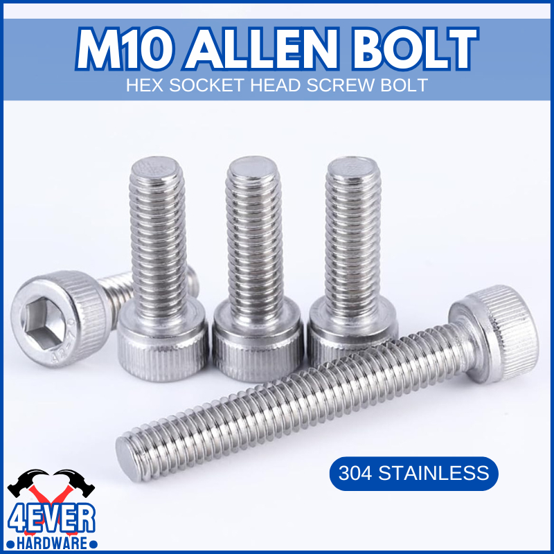 (1 PC) M10-10mm 304 A2-70 Stainless Steel Hexagon Hex Socket Head Allen ...