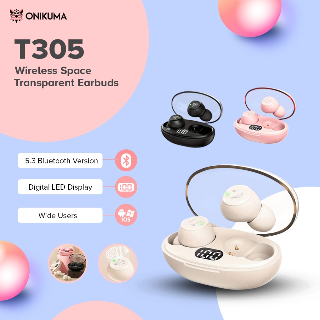 Onikuma T305 TWS Earphones Wireless Bluetooth Earbuds With Mic Noise Cancellation | Shopee ...