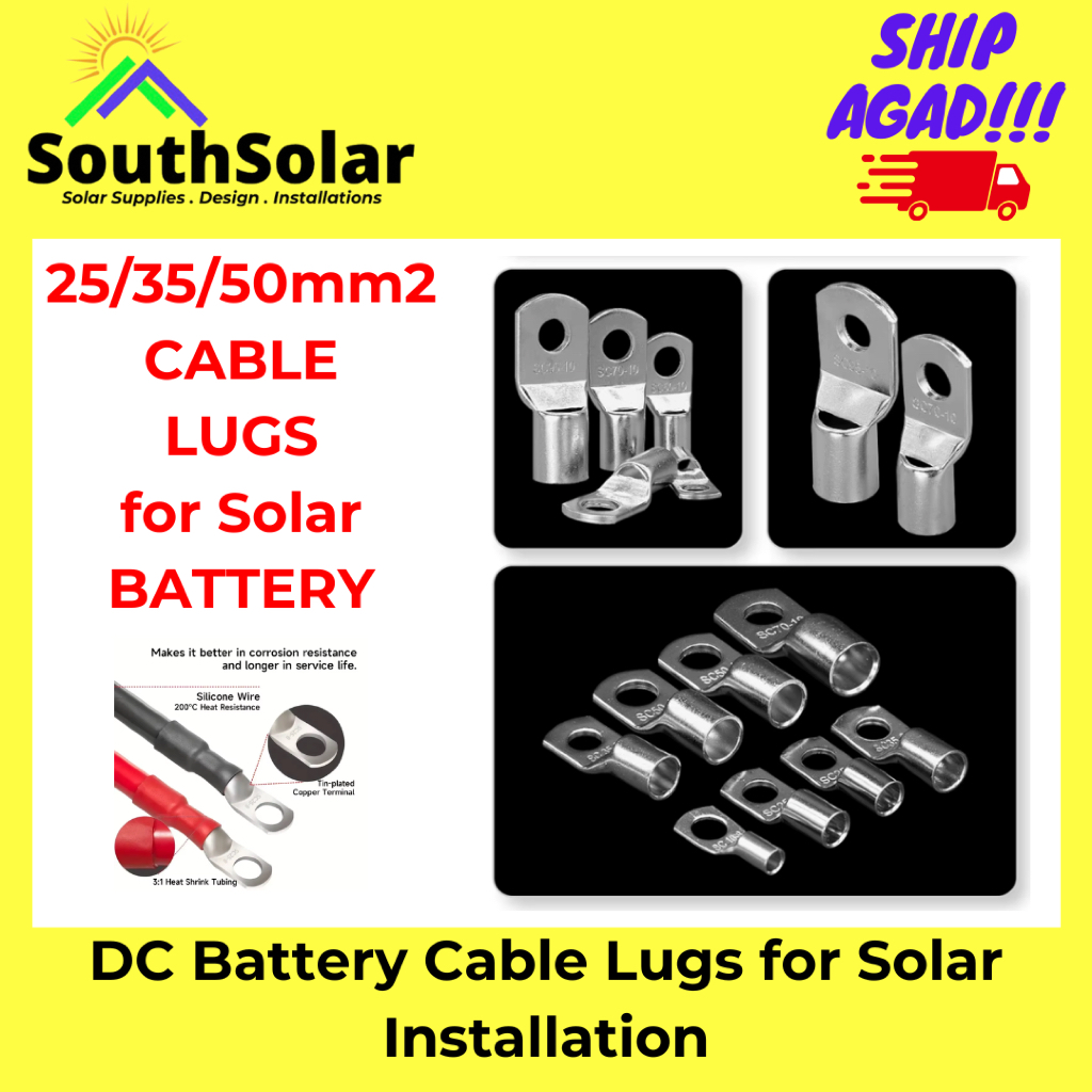 Solar battery cable lugs SC25-8 SC35-10 SC50-10 Tinned Copper Lugs ...