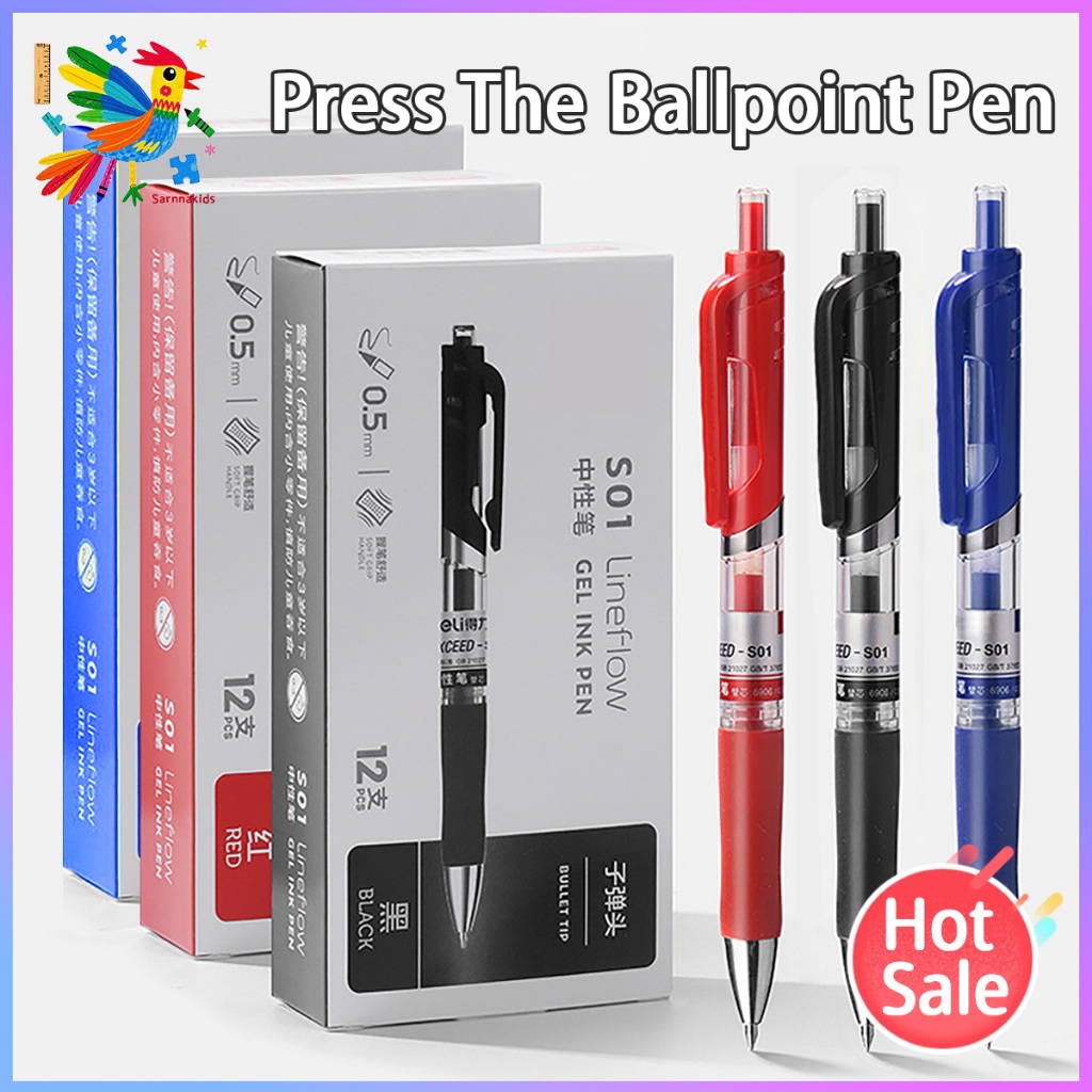 【Box】12Pcs/Box Press Gel Pen 0.5mm Black Quick Drying Ballpen Signature ...