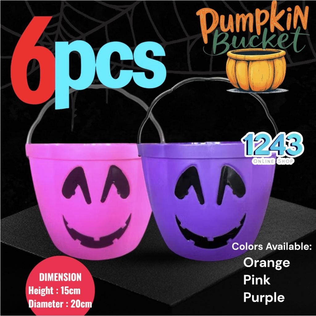 6-Pieces Halloween Trick or Treat Candy Bucket Pumpkin with Handle Set ...
