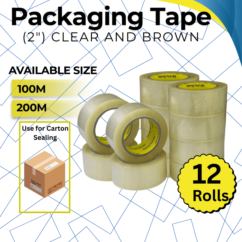 100M/200M Clear Packaging Tape 12 ROLLS- Extra Strong High Tack Strong ...