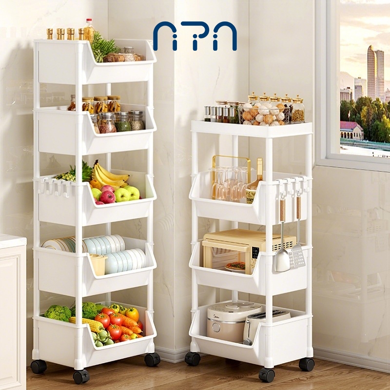 Nipiin 3/4/5 Layer Moving Rack Kitchen Storage Shelf Wall Cabinets Home ...