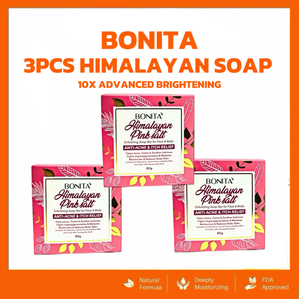 3PCS BONITA HIMALAYAN PINK SALT SOAP BRIGHTEN DARK SPOTS FOR ALL SKIN ...