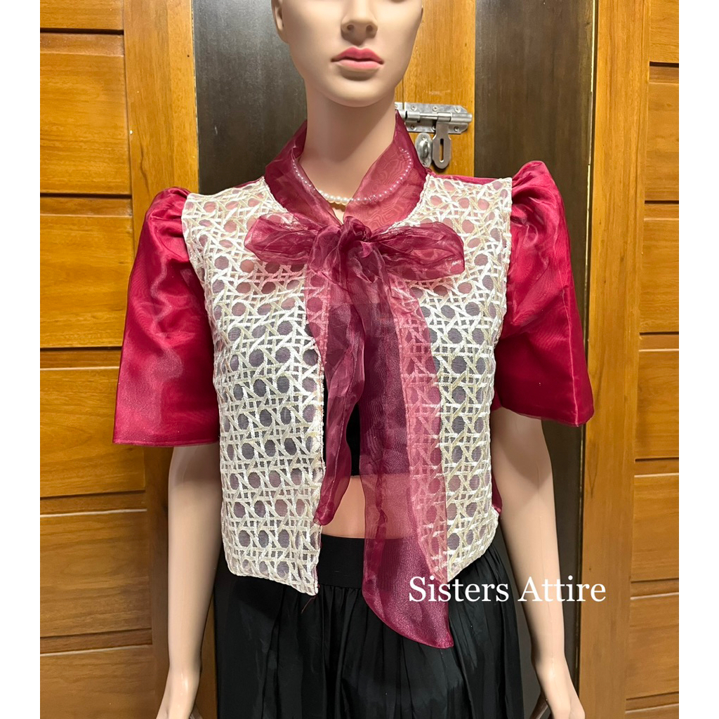 Bolero Filipiniana Modern design with Ribbon MAROON | Shopee Philippines