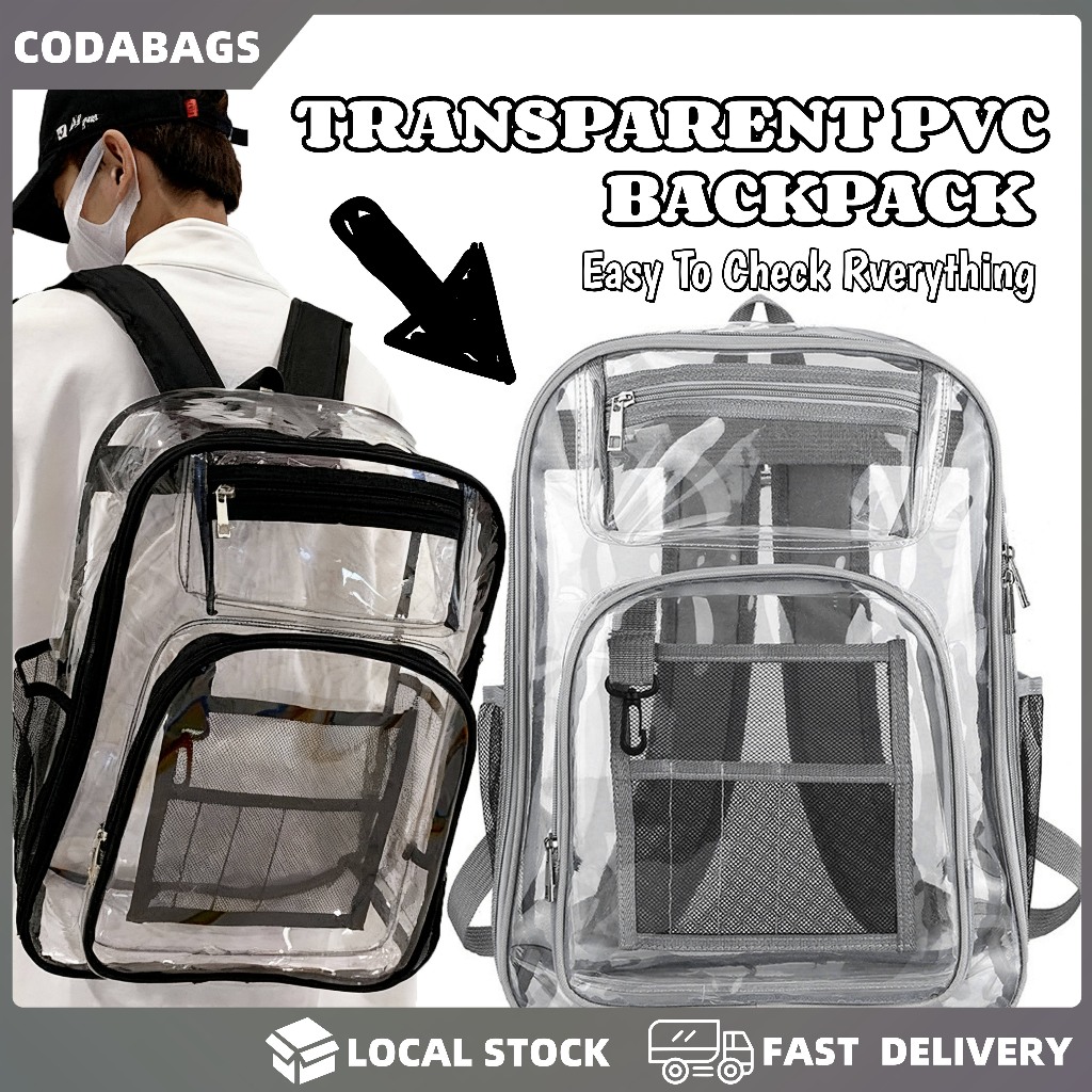 Waterproof Transparent Backpack for Women Men PVC Clear Bag Big Thick ...