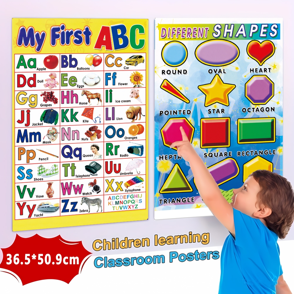 Chart For Kid Educational Set Wall Colors Numbers Alphabet Chart ...