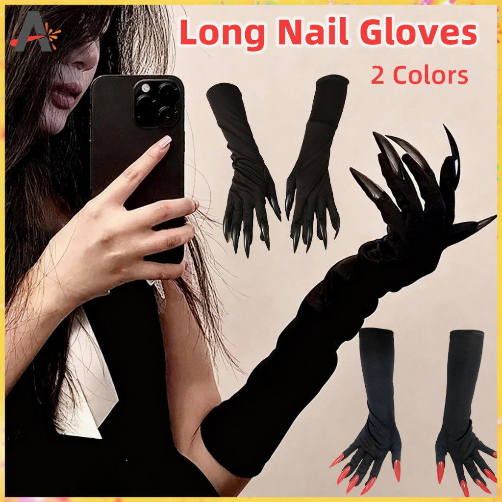 Halloween Terrifying Long Nail Gloves Claw Mittens For Witch Catwoman ...