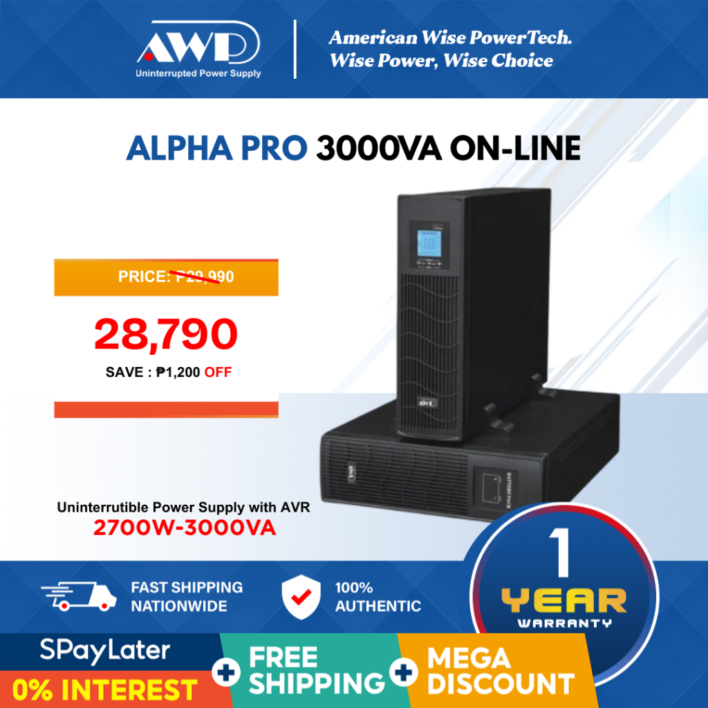 AWP Alpha Pro APO3000RT, 3000VA/2700W On-line Double Conversion with ...