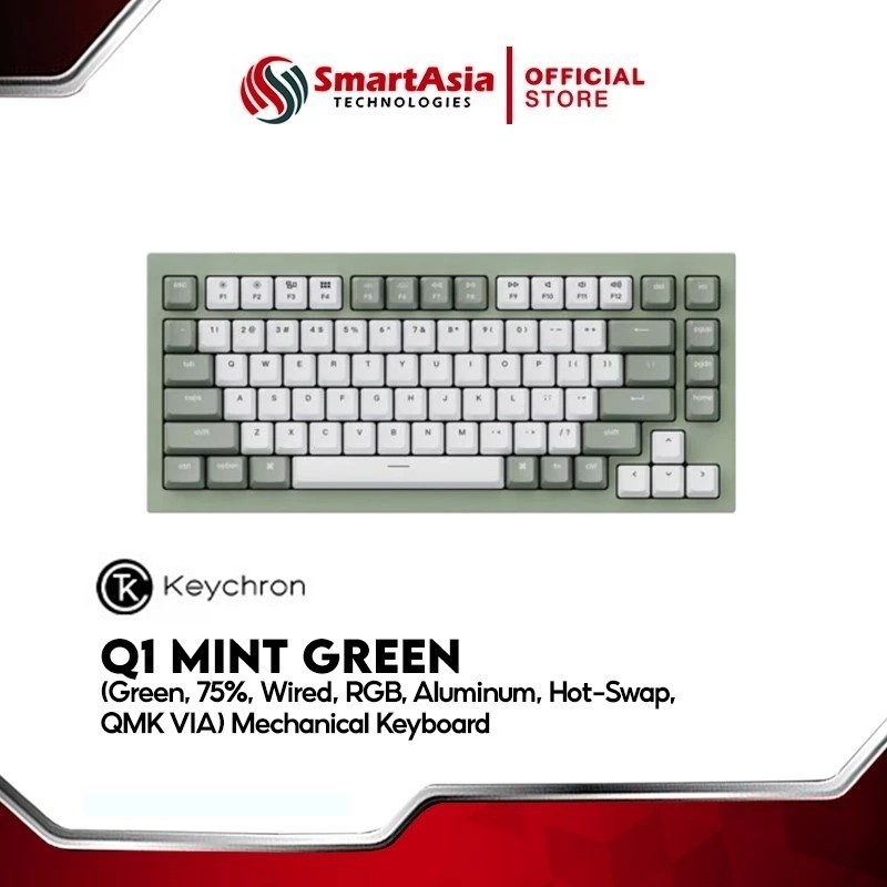 Keychron Q1 QMK Mechanical Keyboard (Green, 75%, Wired, RGB, Aluminum ...