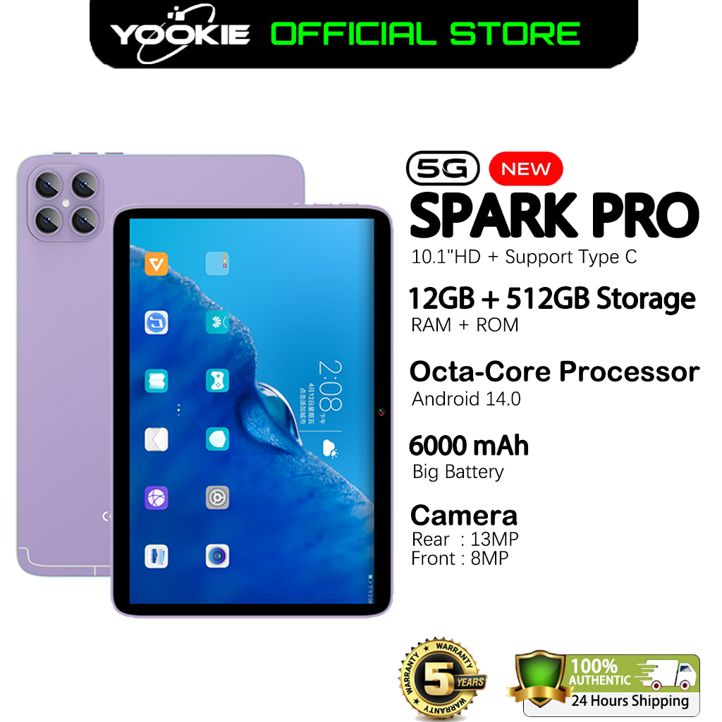 5G Android Tablet 10-inch SPARK PRO Android 14 12GB+512GB 6000mAh Dual Camera Dual SIM Tablet ...