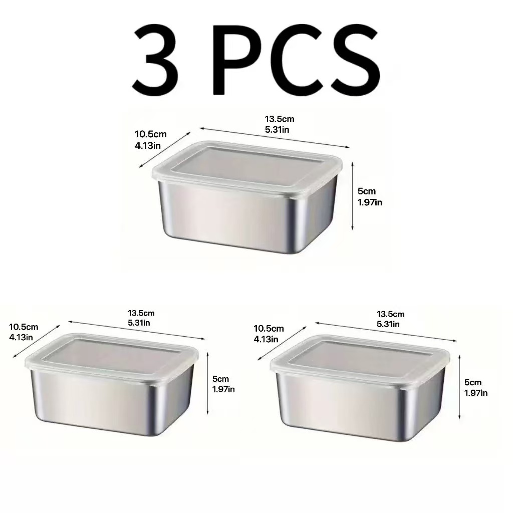 JM- 3PCS SET Fresh Keeping Box with Lid Stainless Steel Food Container ...