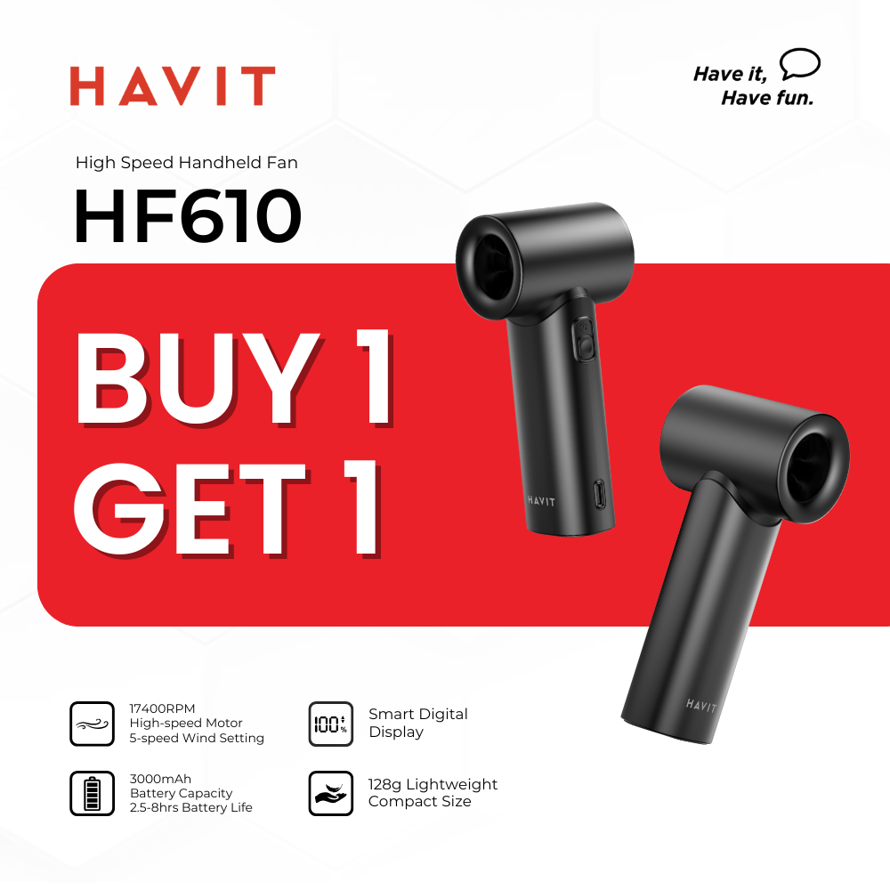 B1T1 | HAVIT HF610 Handheld Fan 3,000mAh | Mini High-Speed Portable Fan ...