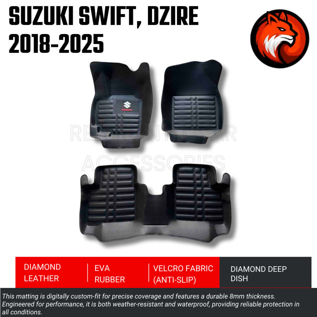 Suzuki Swift 2018-2025 Premium Diamond Deep Dish Car Matting (5D ...