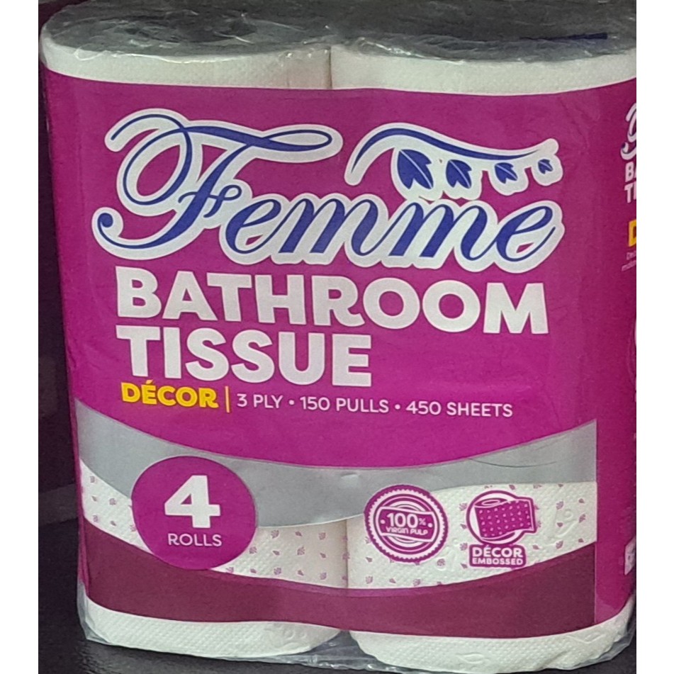 Femme Decor Bathroom Tissue 4 rolls 3 Ply 150 Pulls 450 Sheets | Shopee ...