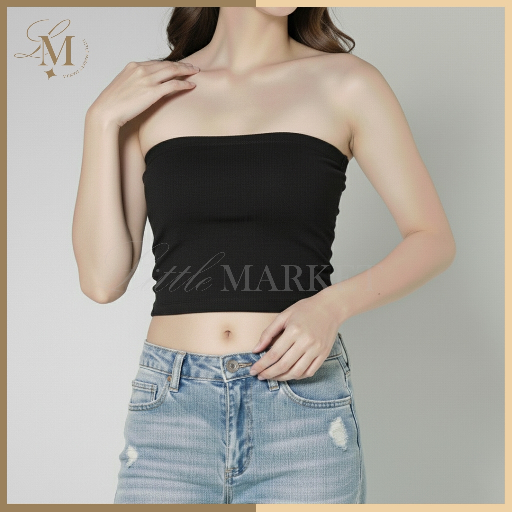 LittleMarket Slim Fit Tube Top Inner Basic Ribbed Knit Solid Color for ...