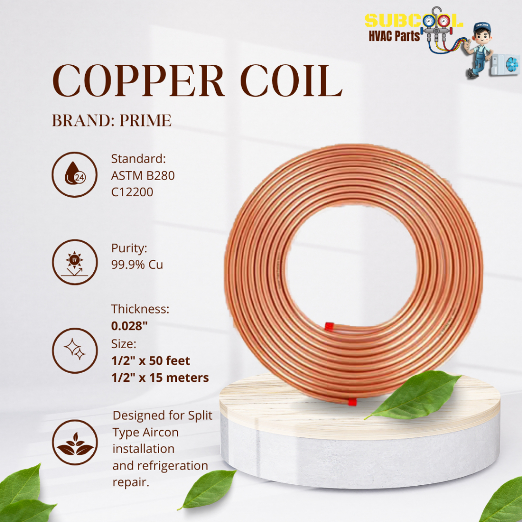 Copper Pipe 1/2" x 15m Thickness 0.028" ASTM B280 C12200 (99.9% Pure ...