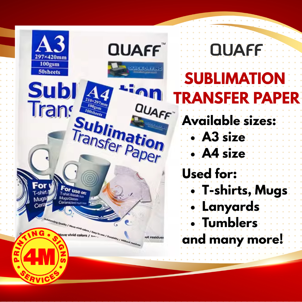 QUAFF Sublimation Transfer Paper A3 A4 Size 100gsm 100 sheets ...