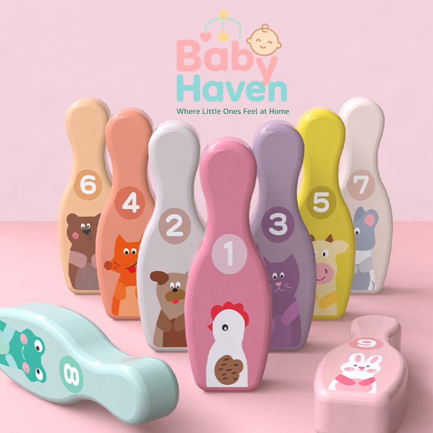 Wooden Mini Animal Bowling Toy Interactive Baby Game Gift Present ...
