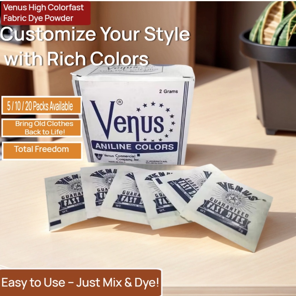 "Venus Colorfast Fabric Dye Powder 2g/Pack (5/10/20pcs) – DIY, Fade ...