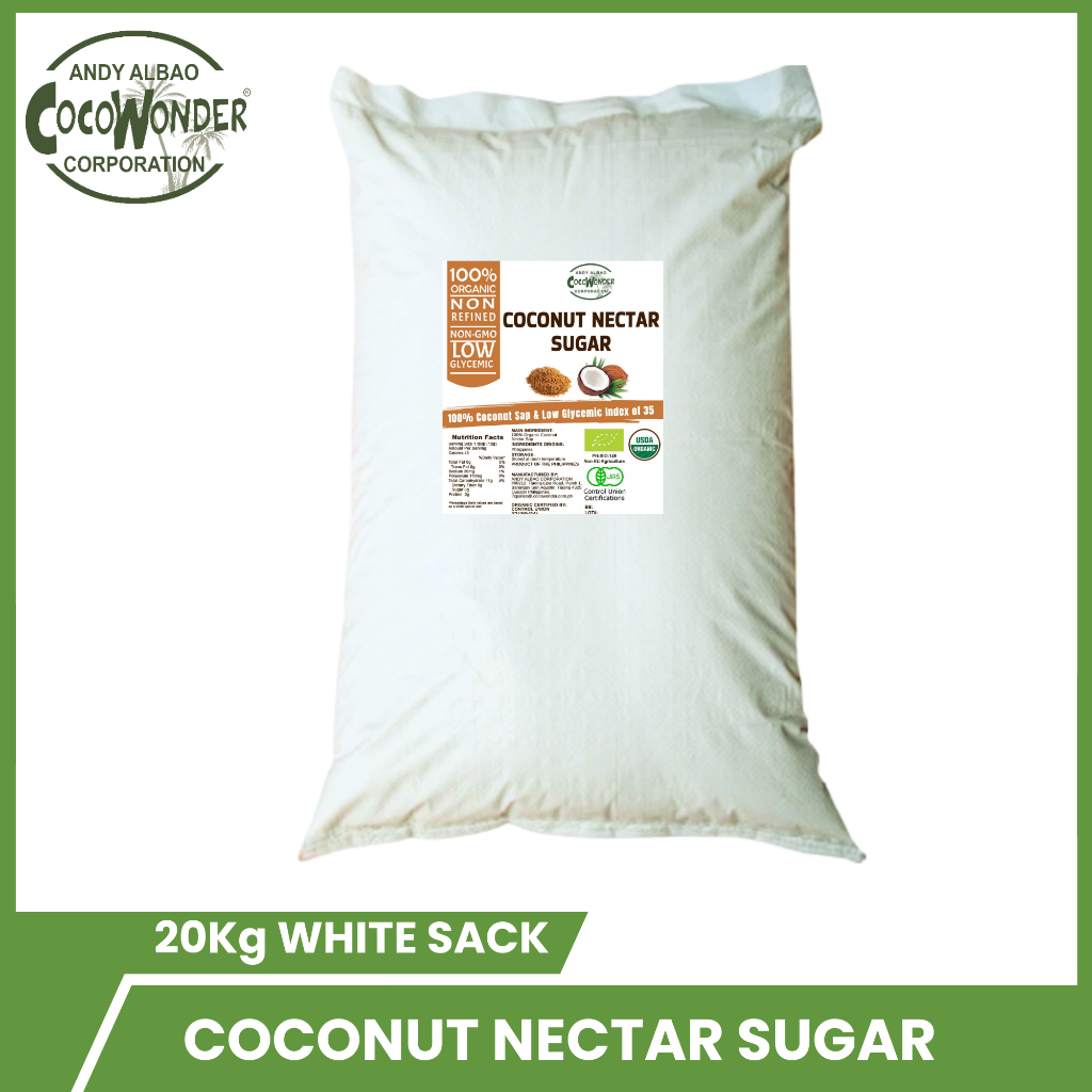 COCONUT NECTAR SUGAR 20KG IN WHITE SACK - COCOWONDER I 100% ORGANIC ...