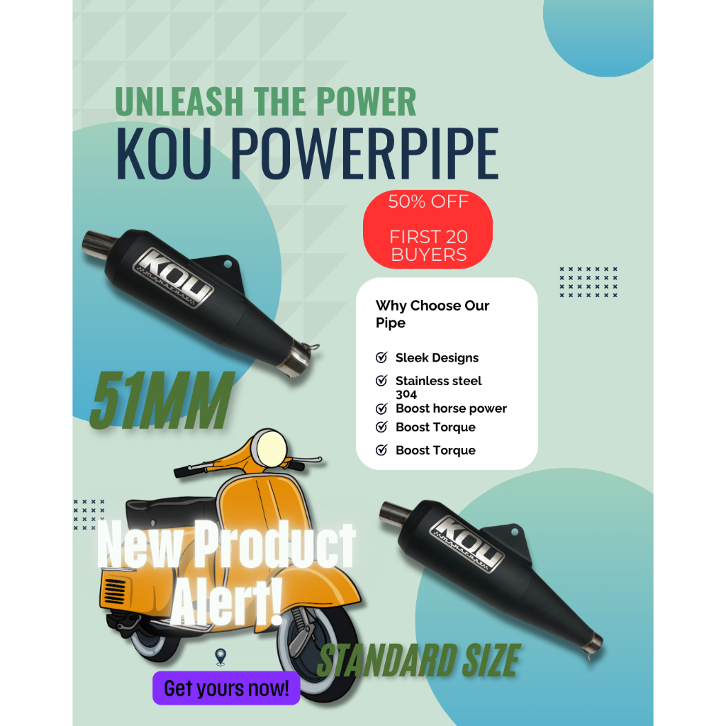 Kou Power Pipe exhaust muffler 51mm and Stock Pipe Size (94 decibels ...