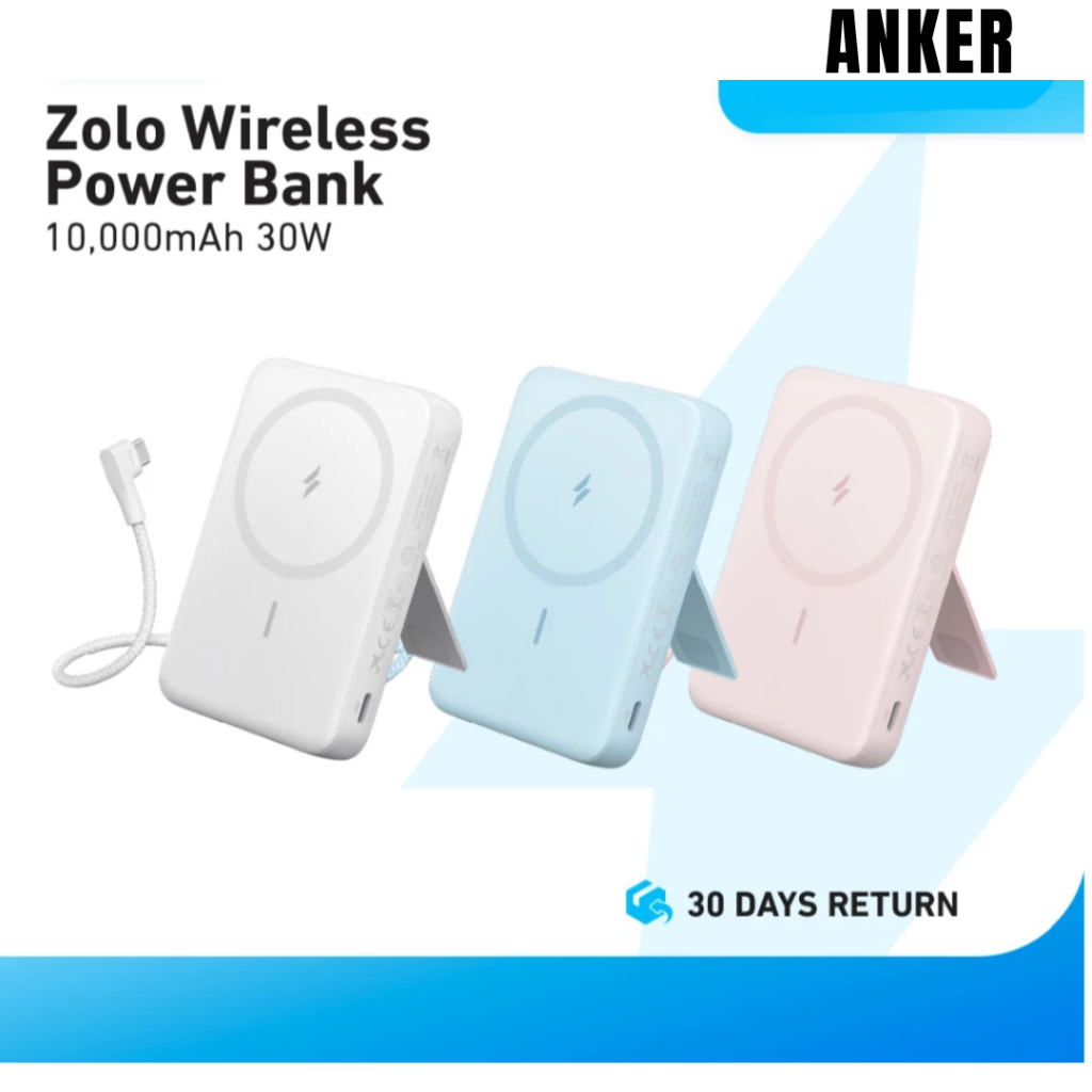 Anker Zolo Wireless Power Bank 10,000mAh 30W with Built-in USB-C Cable ...